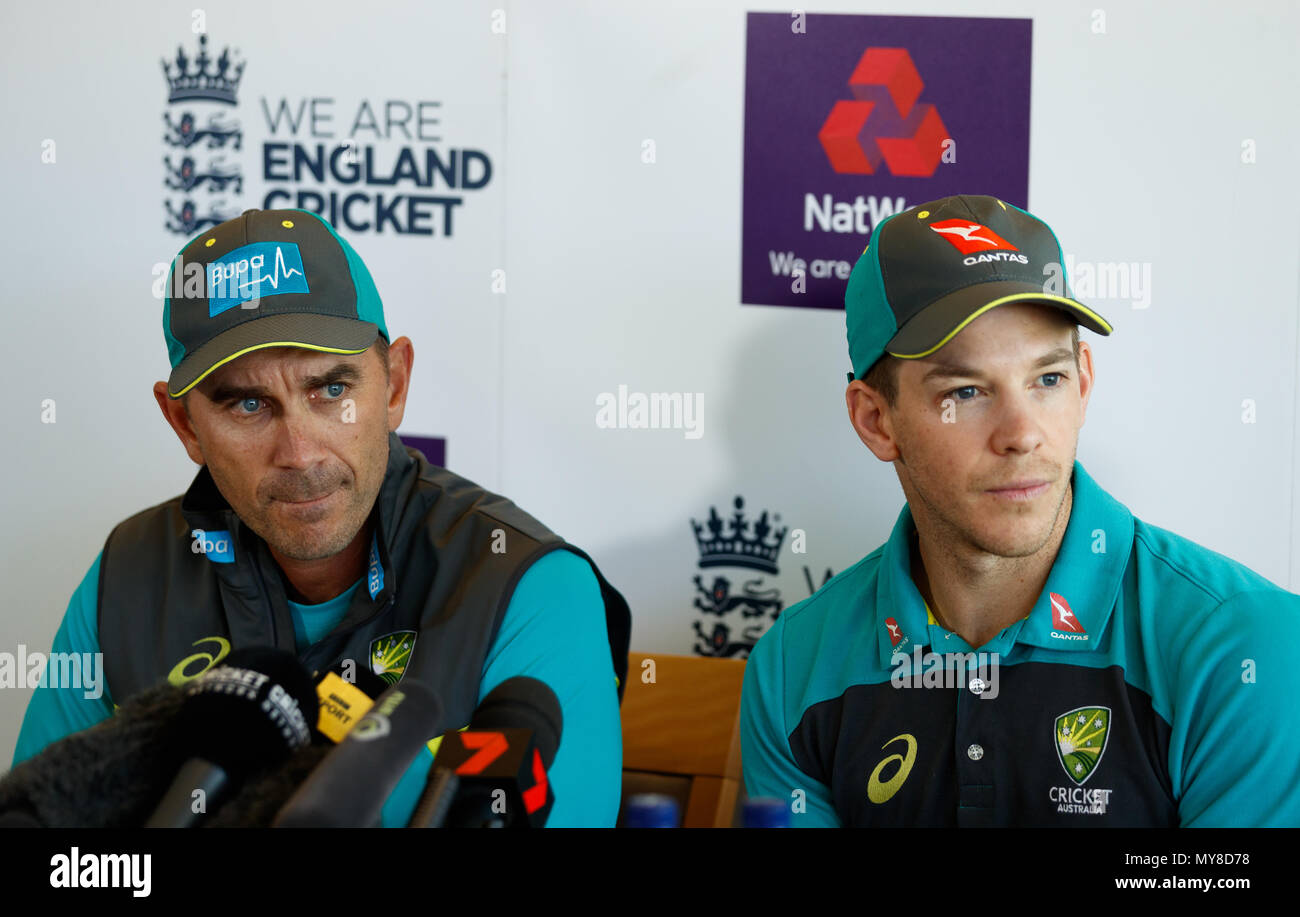 Australia coach Justin Langer (left) and captain Tim Paine during the ...