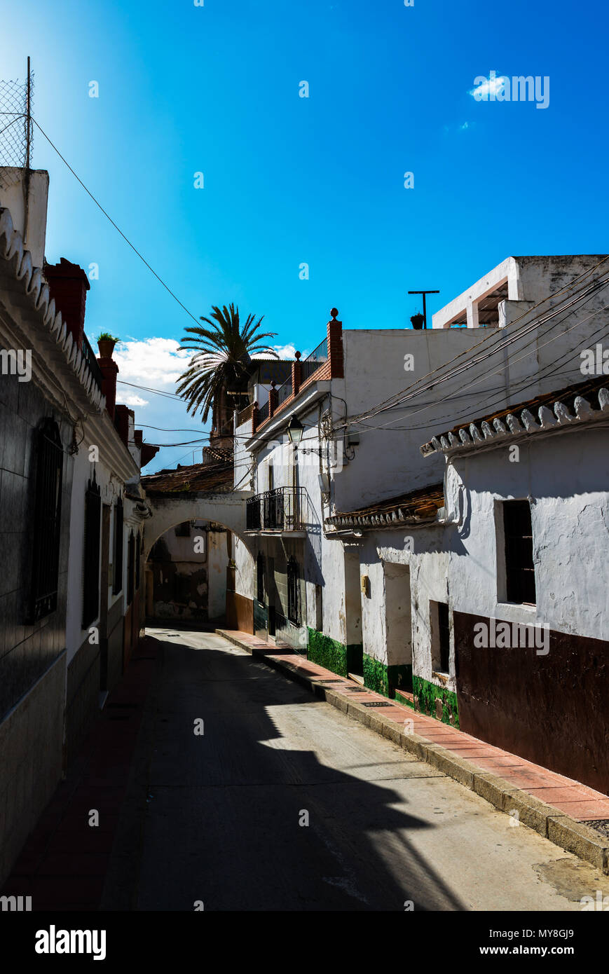 beautiful, picturesque street, narrow road, white facades of buildings ...