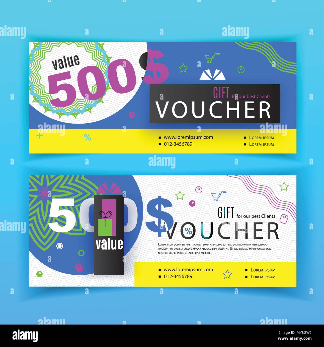 Vector gift voucher template. Universal flyer for business. Bright ...