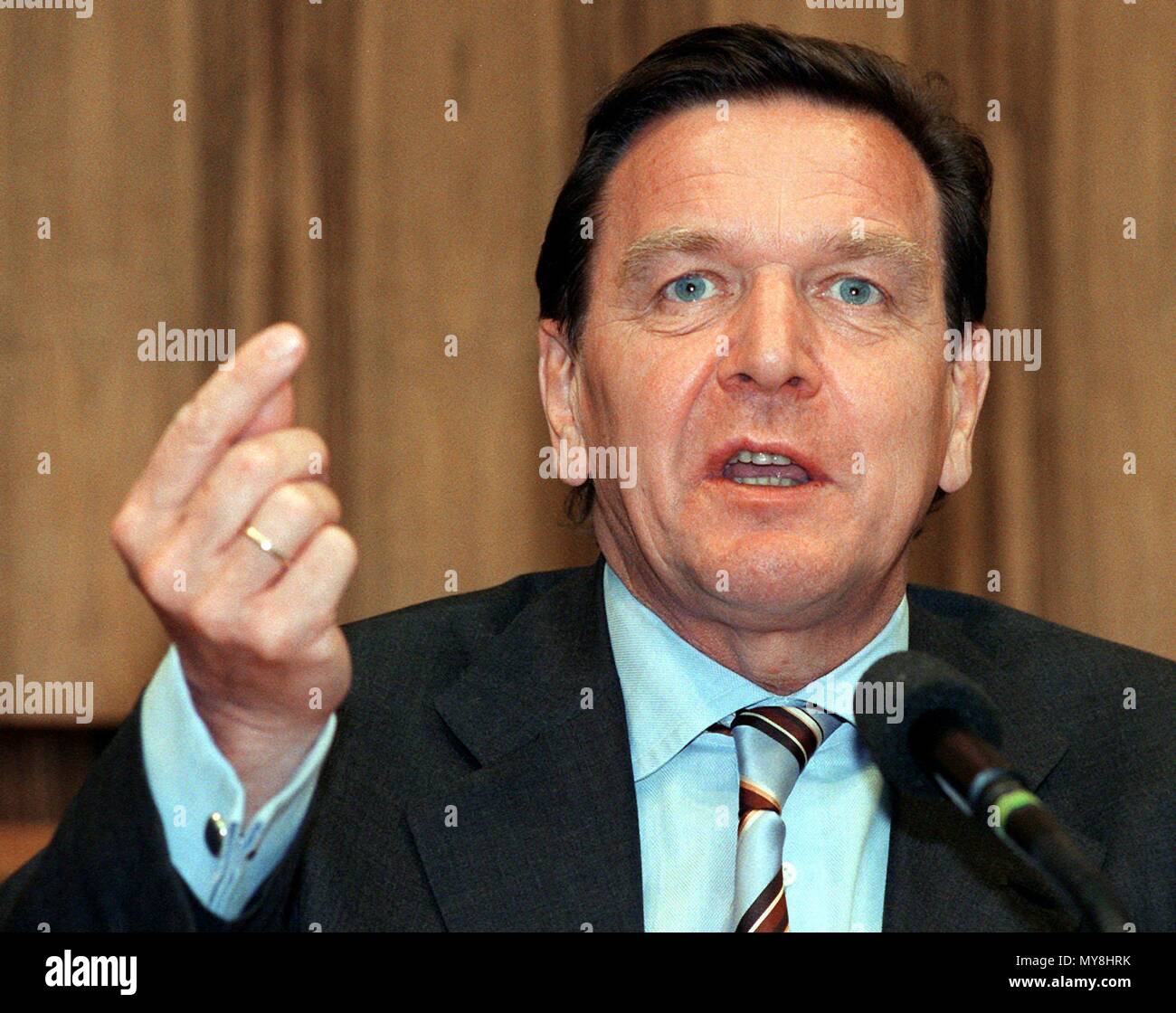 German Chancellor Gerhard Schroeder speaking about the situation in ...