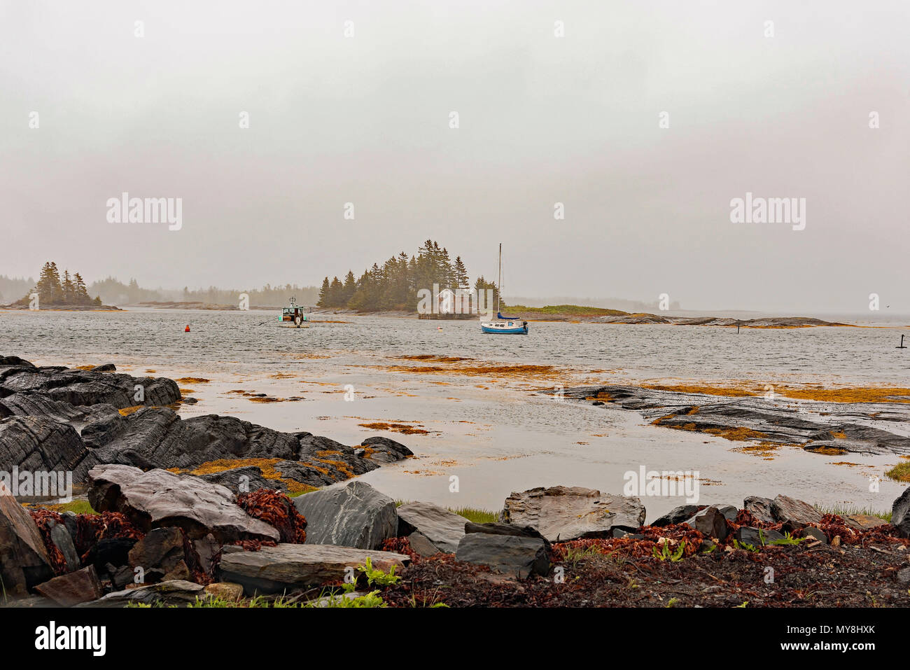 Views of fishing at anchor boats in Blue Rocks, Lunenburg, Nova Scotia ...