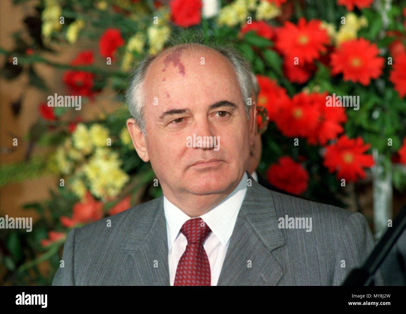 The Soviet state and party leader Mikhail Gorbachev, pictured during a ...