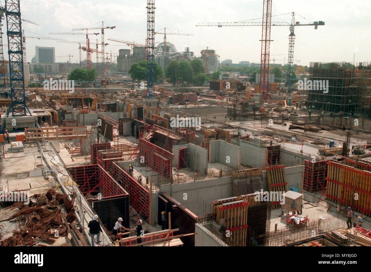The German federal chancellery is under construction in front of the ...