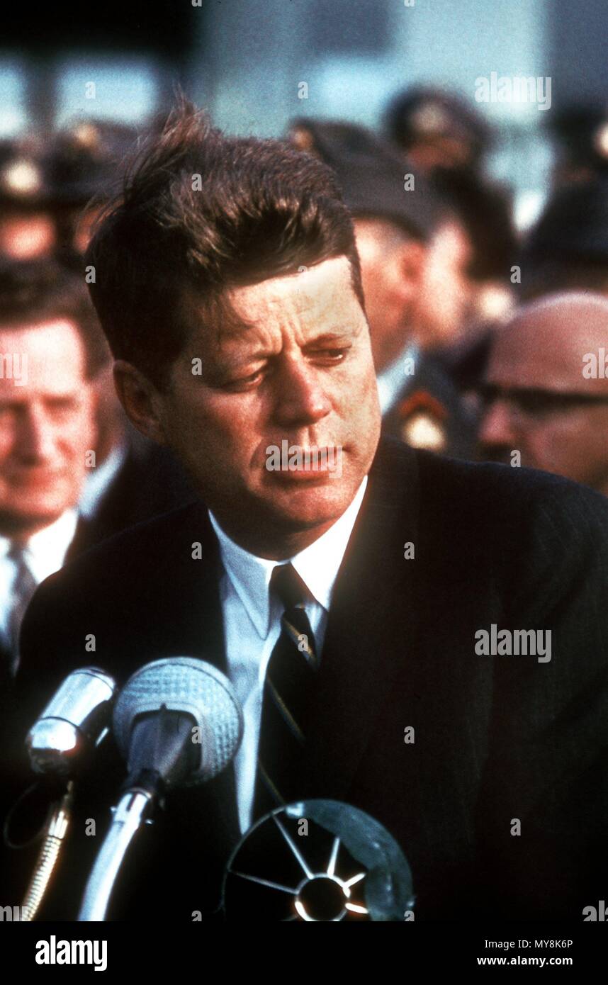 US President John F. Kennedy gives a speech during his visit to Germany ...