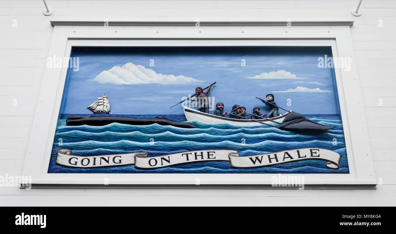 Nantucket, Massachusetts. Painted mural relief representing a hunting ...