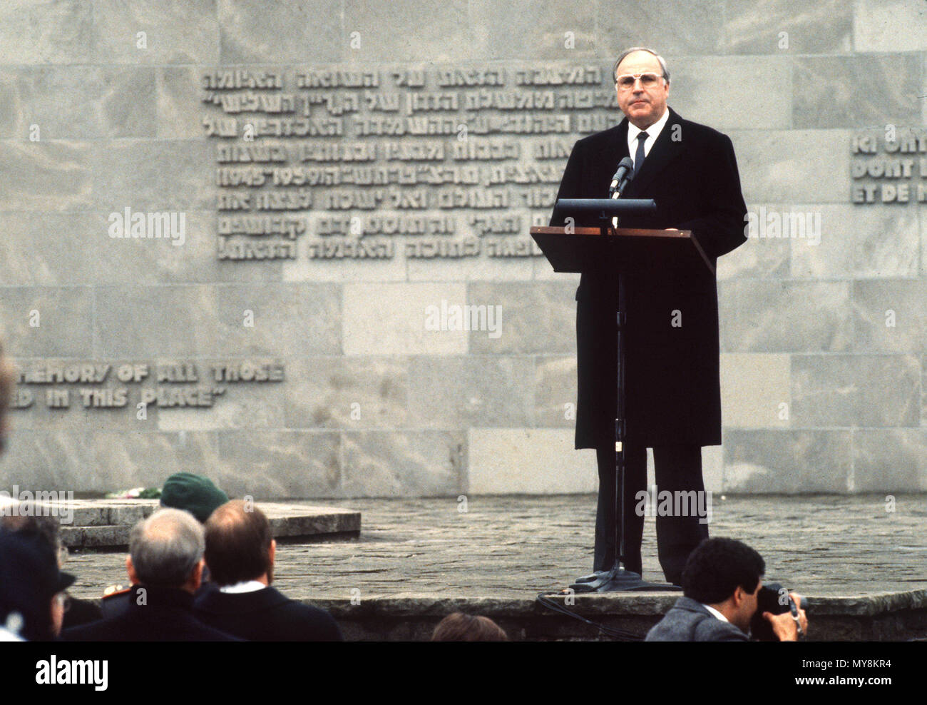 Helmut Kohl during his speech in Bergen-Belsen on 05 May 1985. Kohl ...