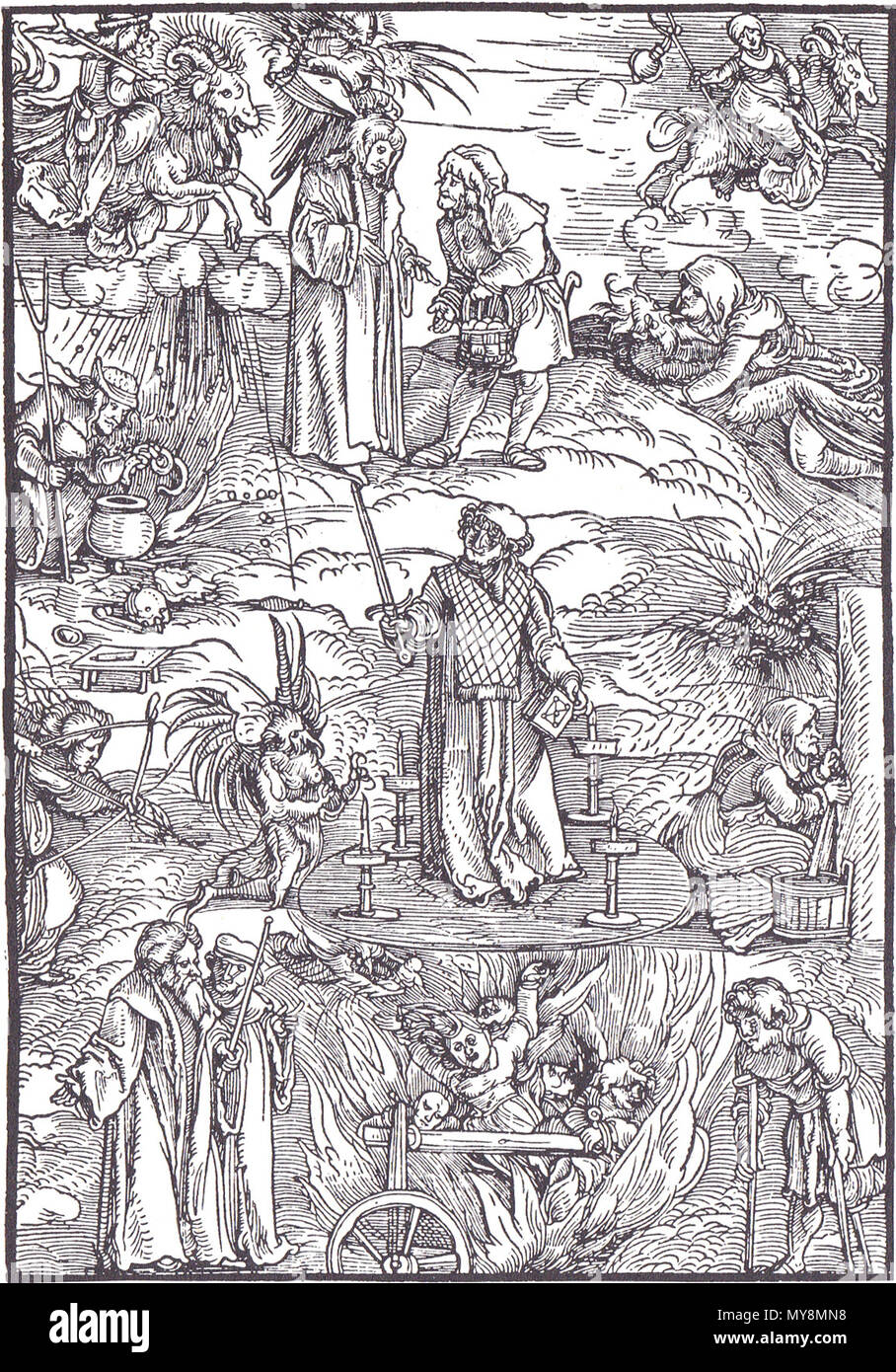 . English: Sorcery and witch craze, by Hans Schäufelein. 16th century ...