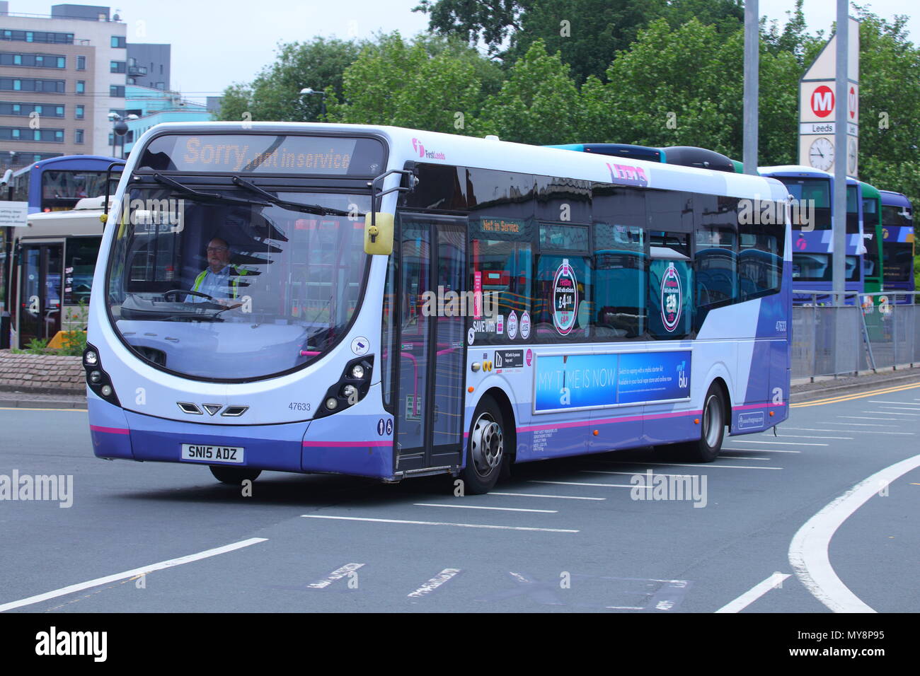 A First Bus not in service departing Leeds Bus Station Stock Photo - Alamy