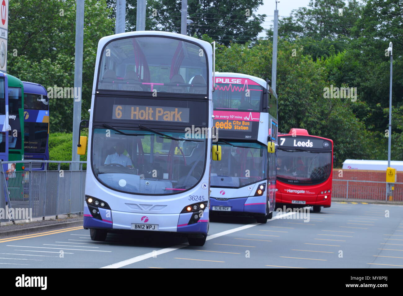 Buses arriving at Leeds Bus Station Stock Photo - Alamy