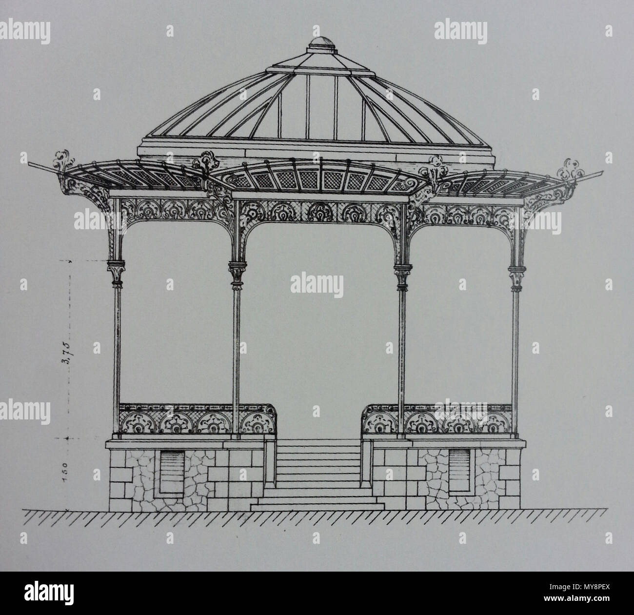 . Français : Dessin du kiosque à musique du parc des Bourins réalisé ...