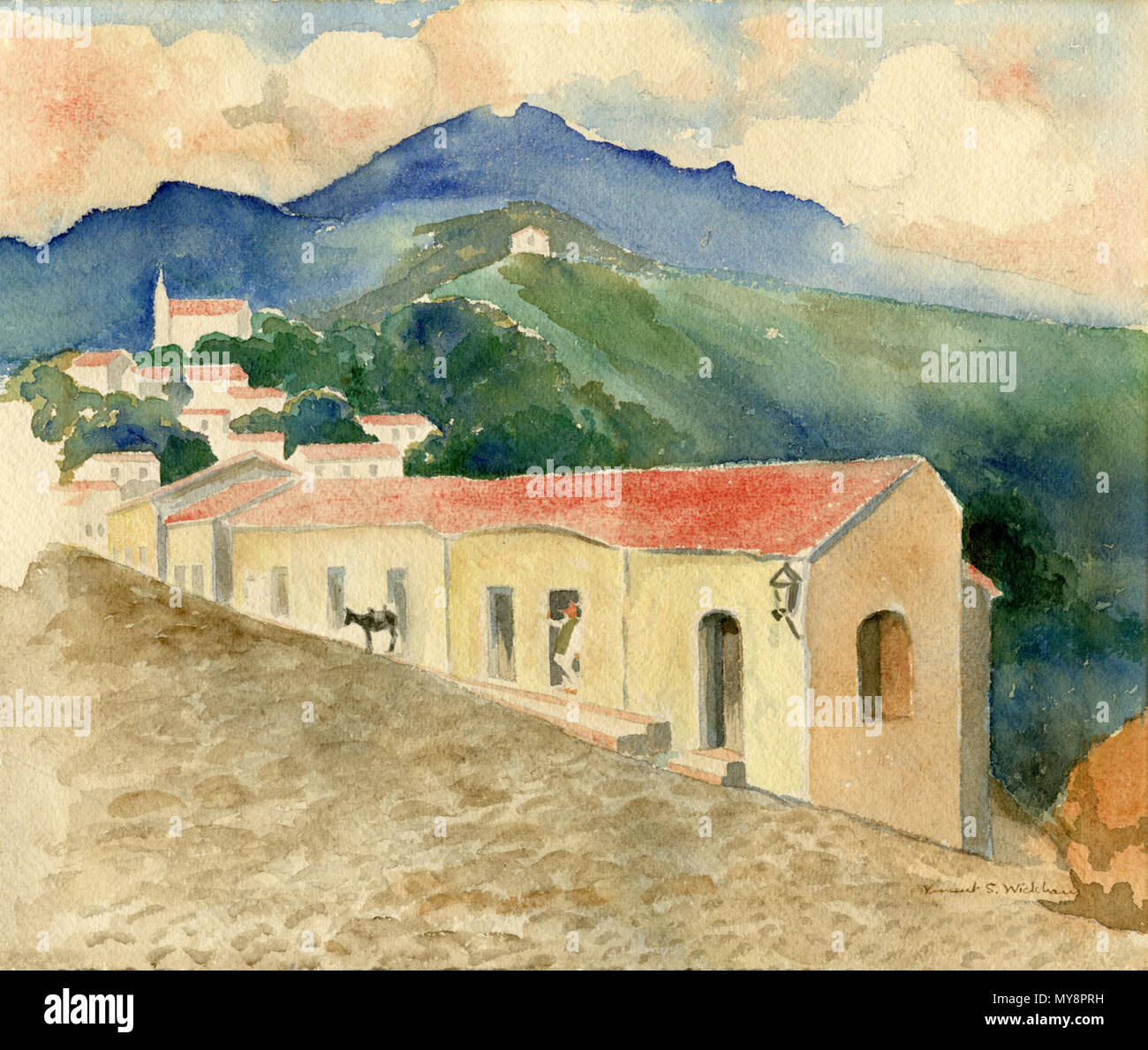 . English: Watercolor painting. . 15 August 1936 514 Taxco, Mexico ...