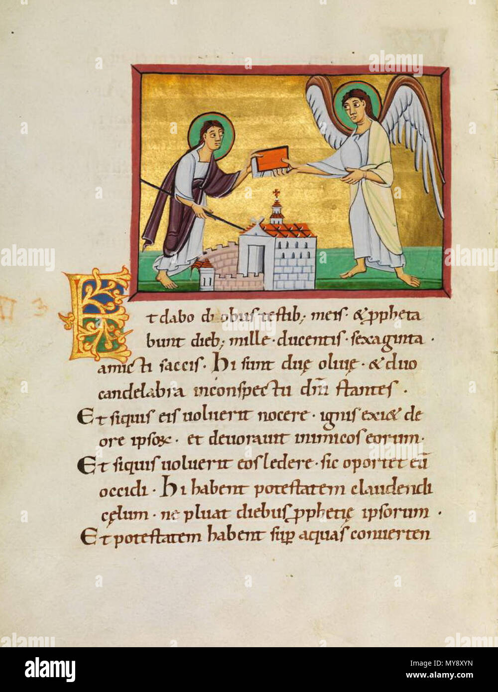 . John with the book and the rod. Folio 26v of the Bamberg Apocalypse ...