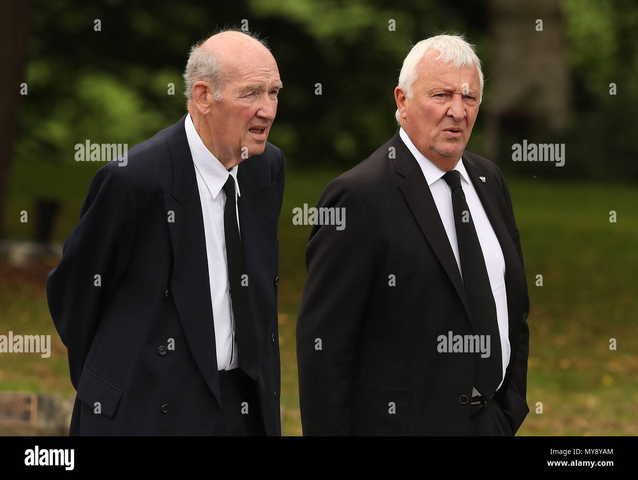 Mike Summerbee (right) at the funeral of 1966 World Cup winner Ray ...