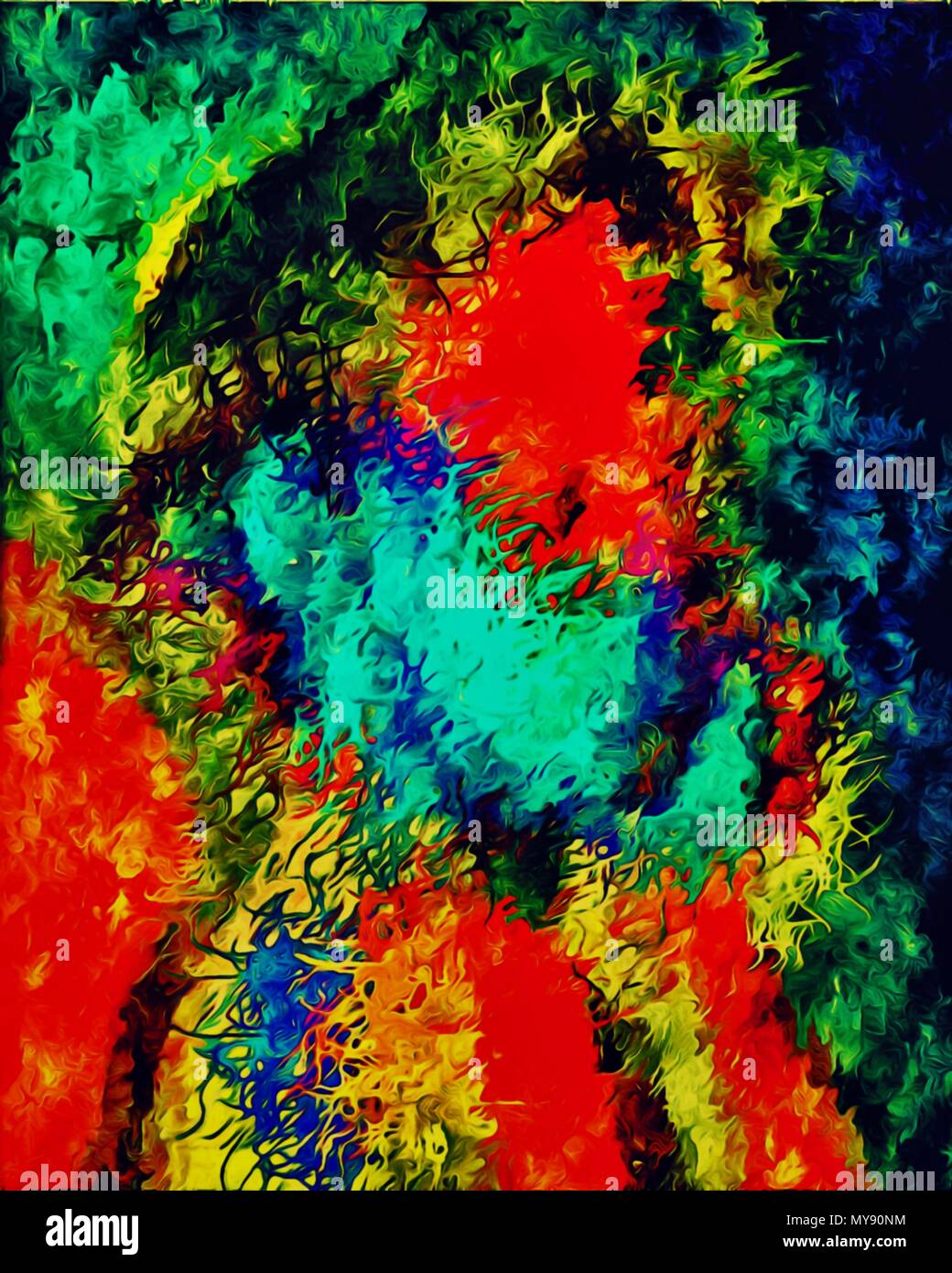 abstract psychedelic background from color paints of chaotic paint ...