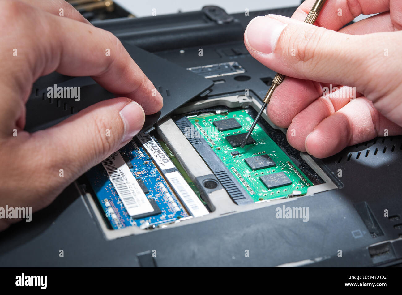 self install RAM circuit in computer labtop Stock Photo - Alamy
