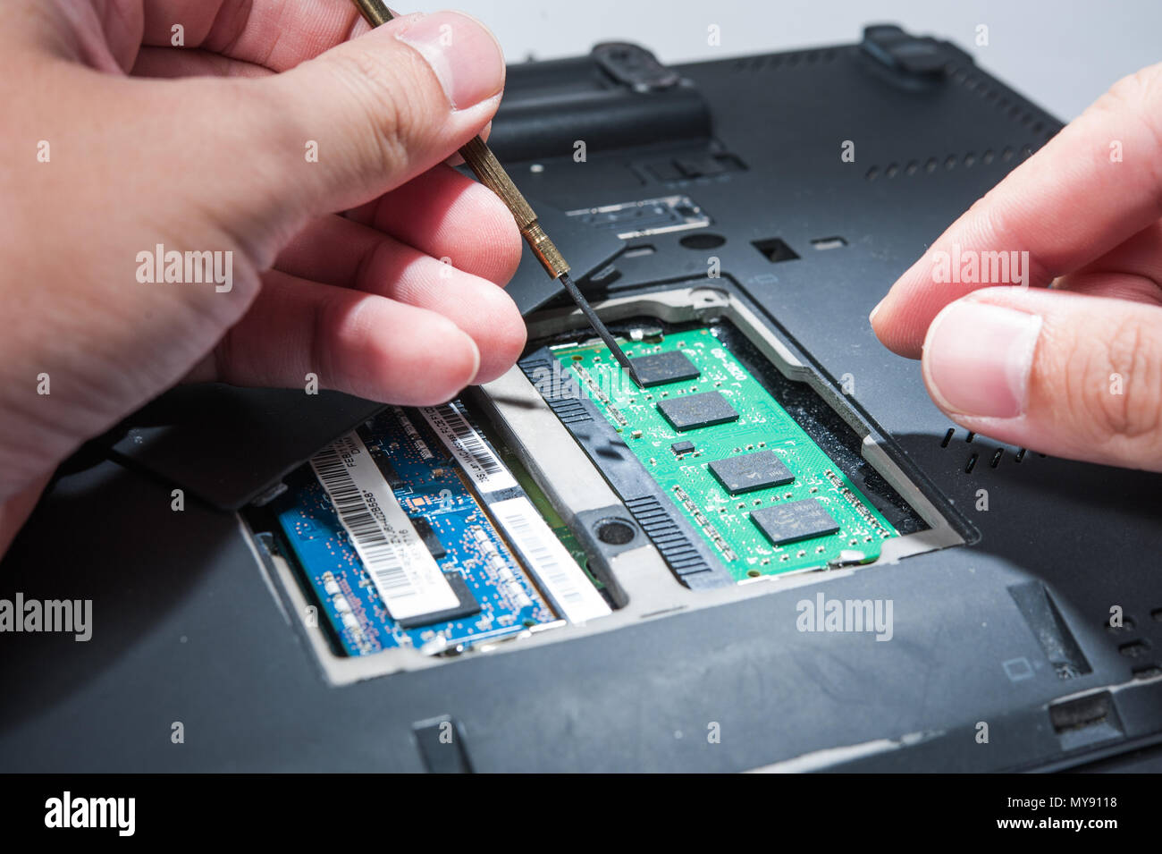 Self install RAM circuit in computer labtop Stock Photo - Alamy