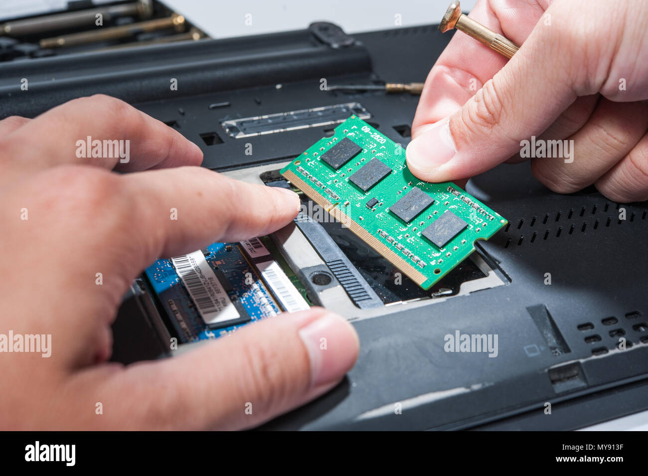 Self install RAM circuit in computer labtop Stock Photo - Alamy