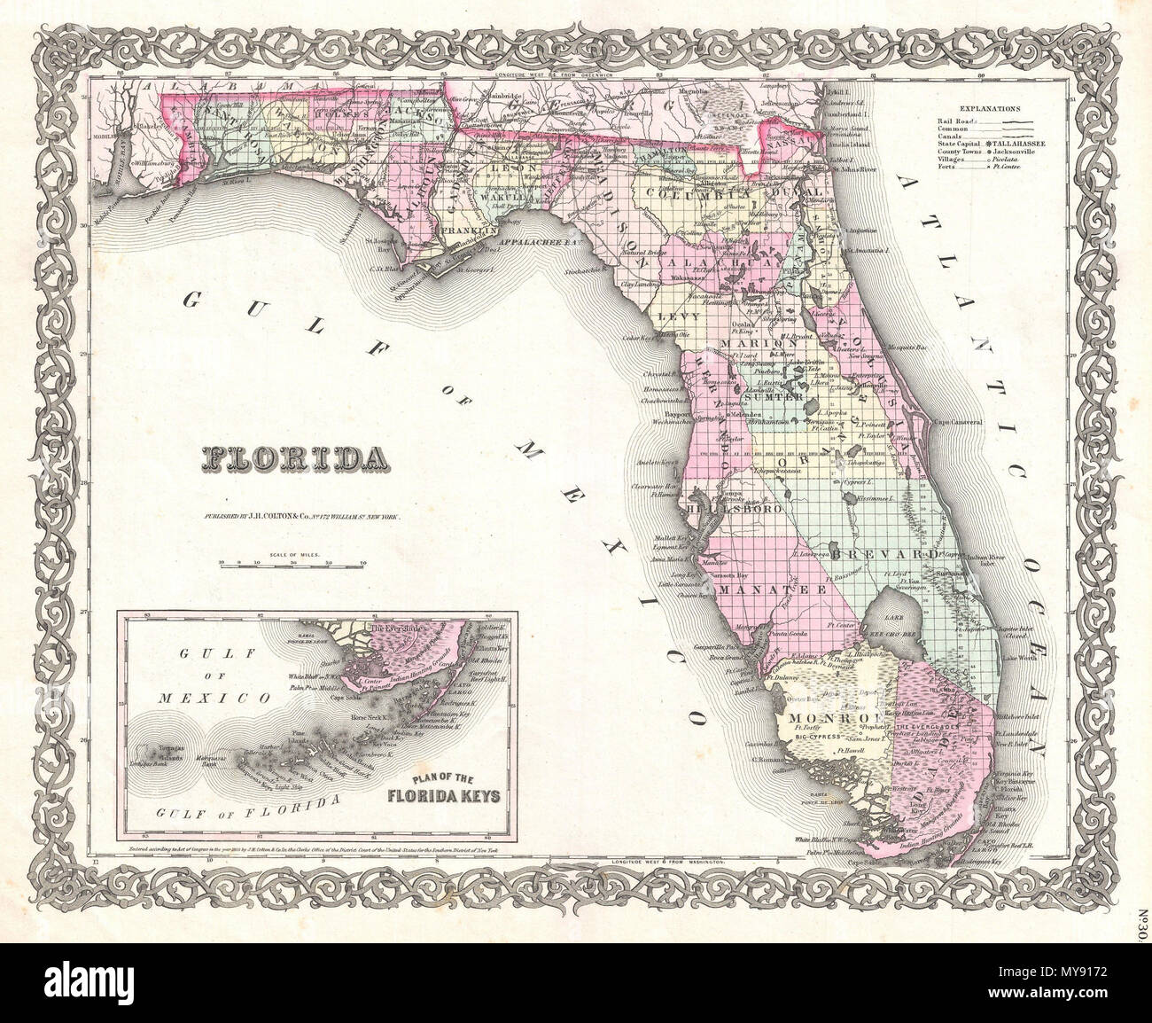 . Florida. English: A beautiful 1855 first edition example of Colton's ...