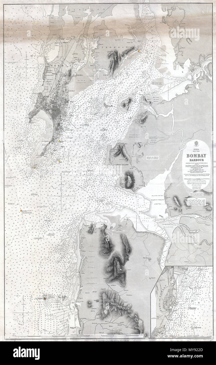 . Bombay Harbour. English: A rare and extraordinary 1879 nautical chart ...