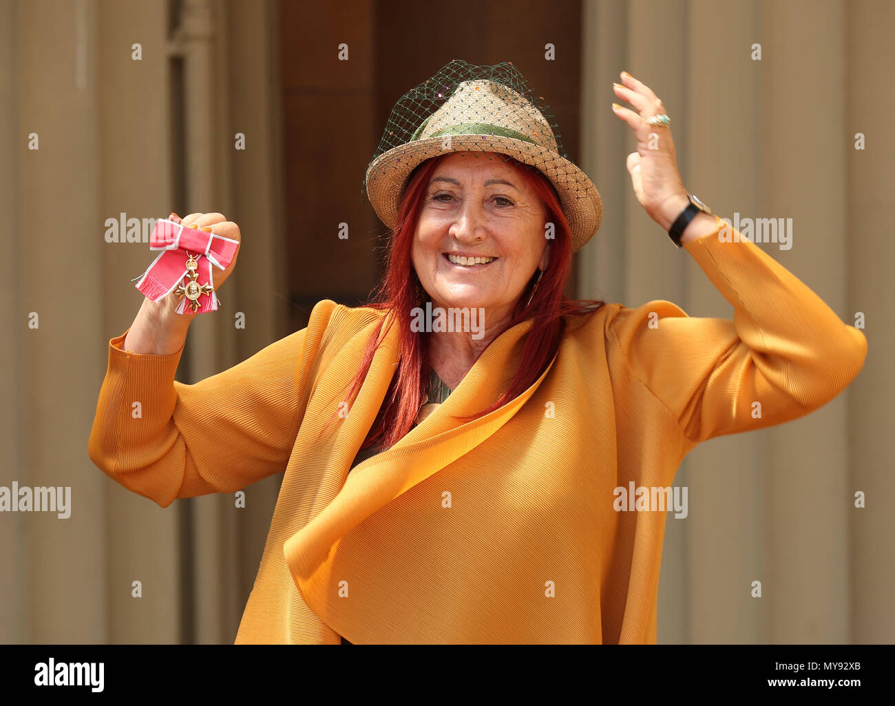 Lynne Franks with her OBE following an Investiture ceremony at ...