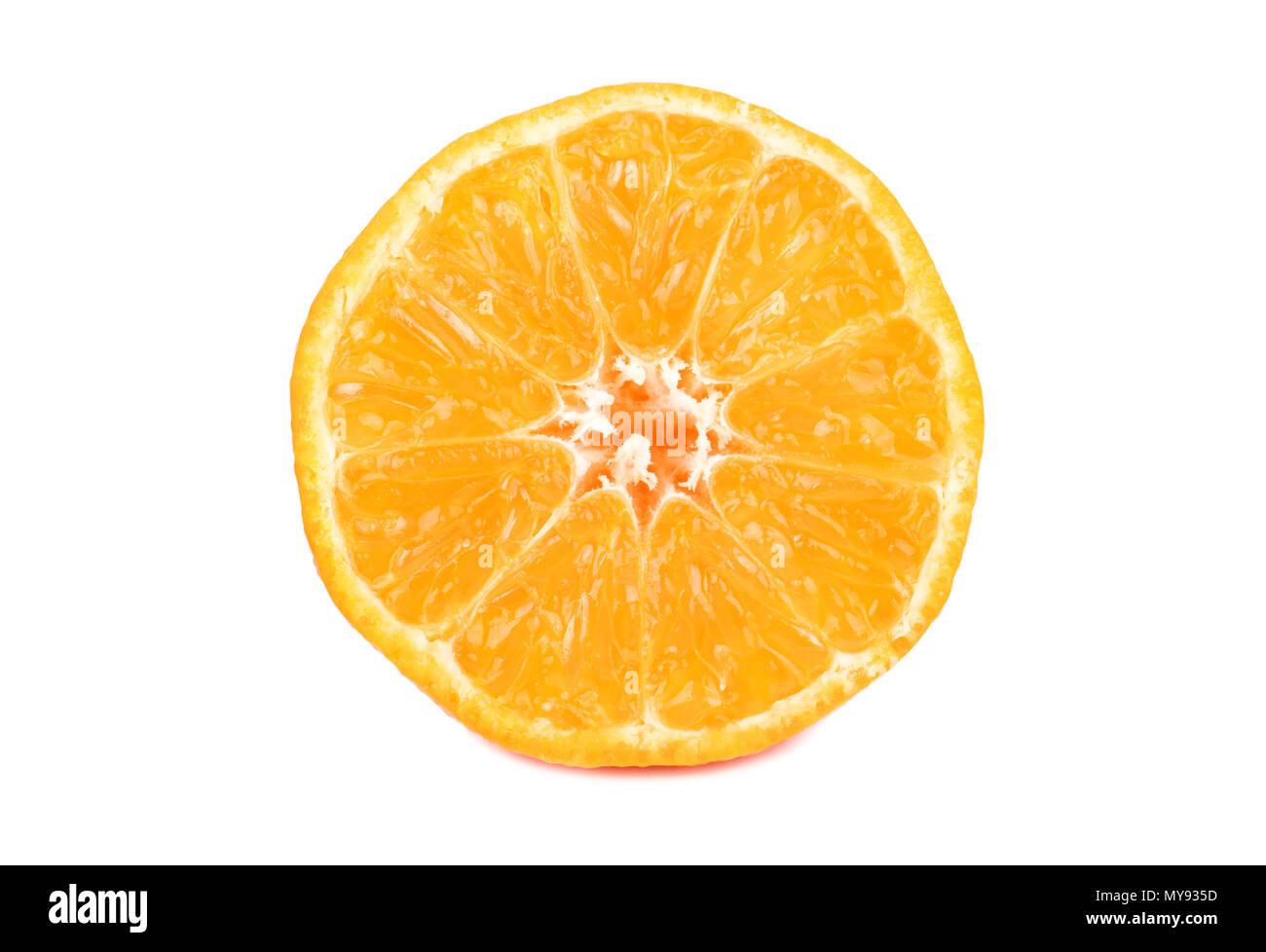 Cut halves fruit mandarin on a white background Stock Photo - Alamy