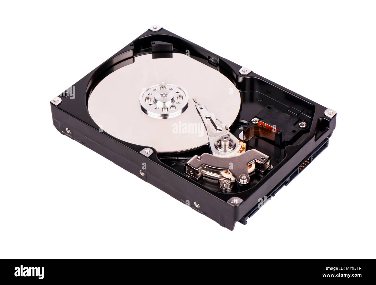 Open hard disk drive (HDD) on white background Stock Photo - Alamy