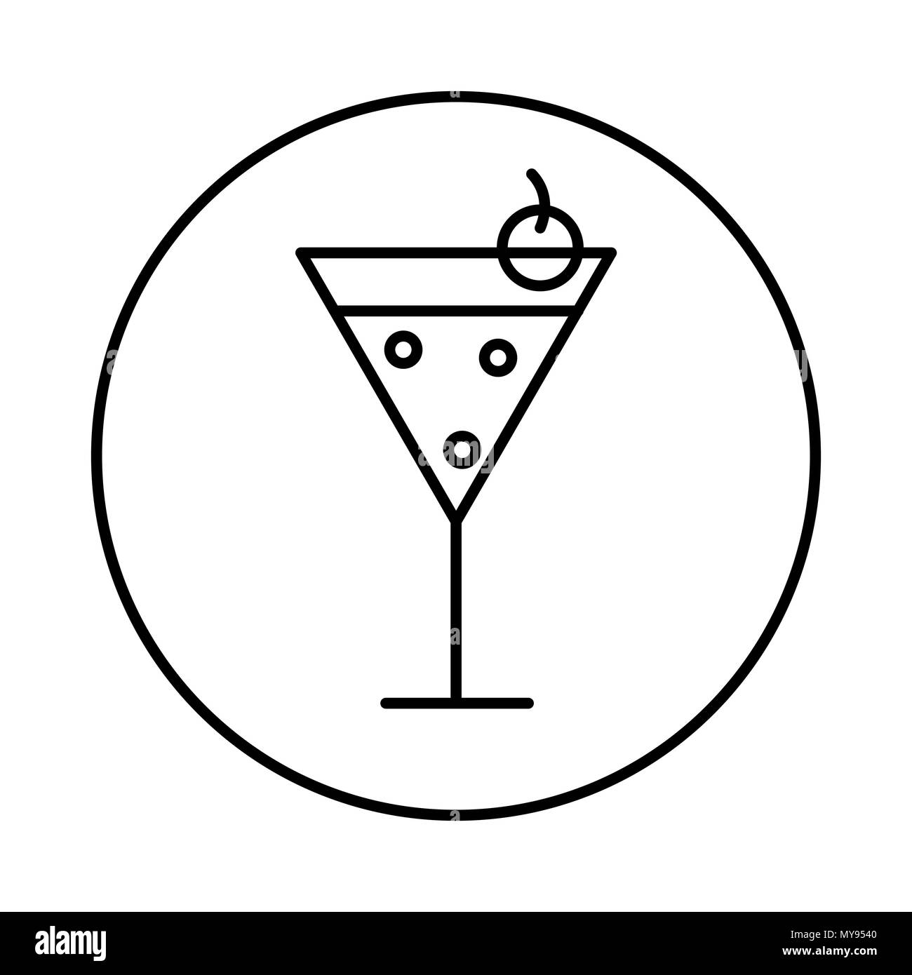Cocktail icon in circle line, conic symbol inside a circle, on white ...