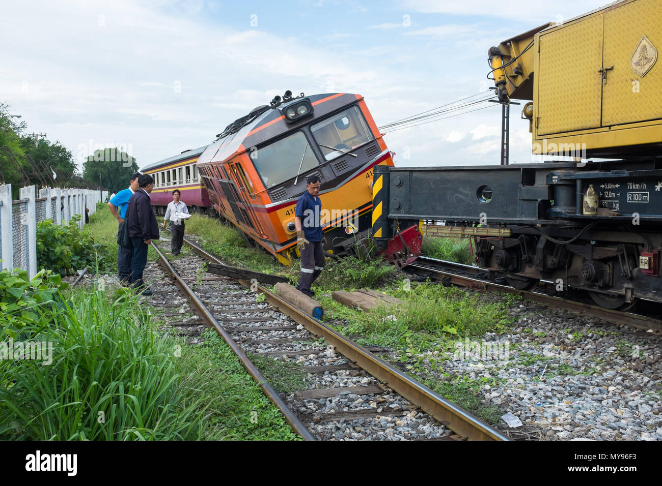 BANGKOK THAILAND - JULY 31, 2014: train acciden fail of track near Bang ...