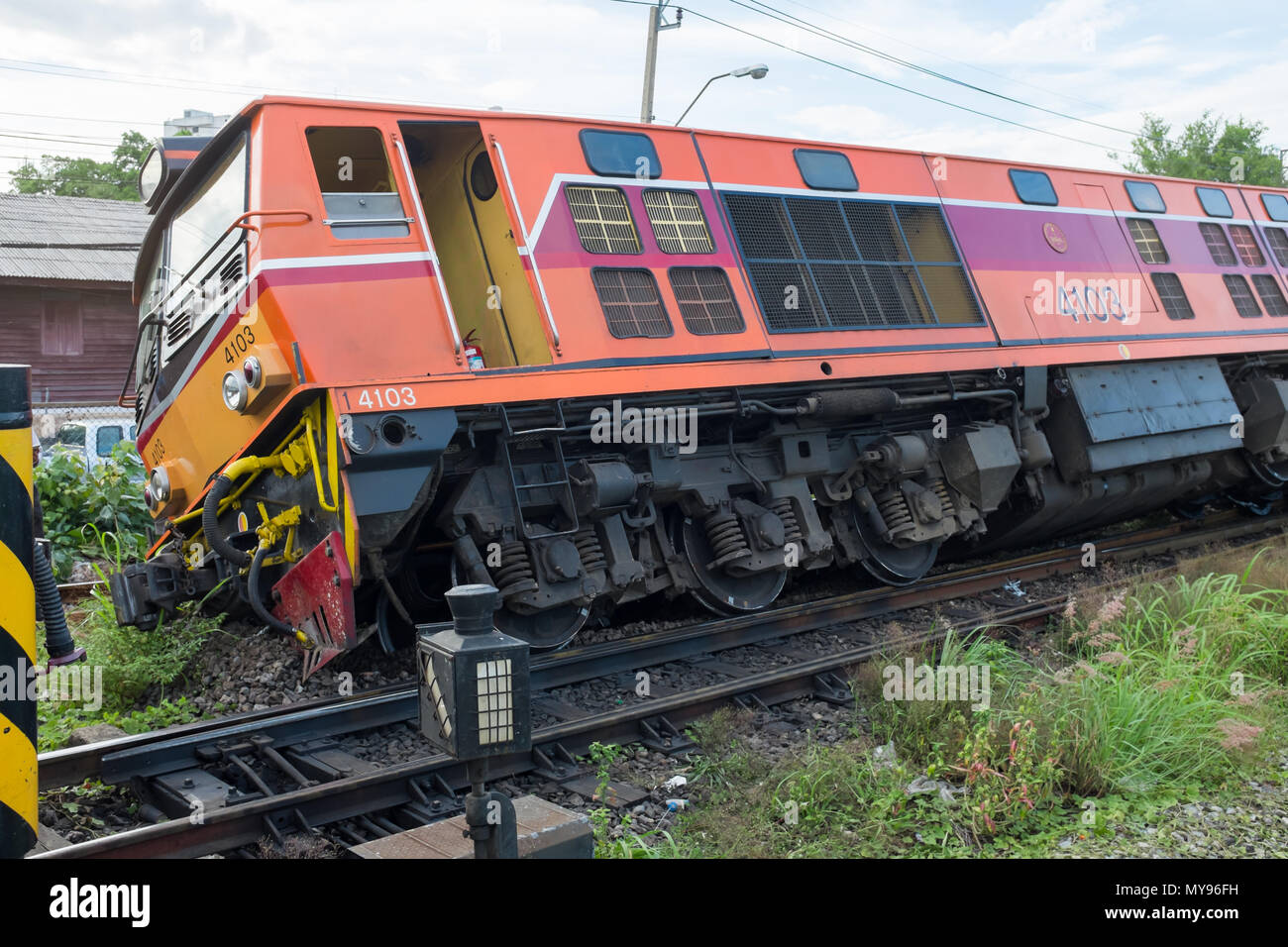 BANGKOK THAILAND - JULY 31, 2014: train acciden fail of track near Bang ...