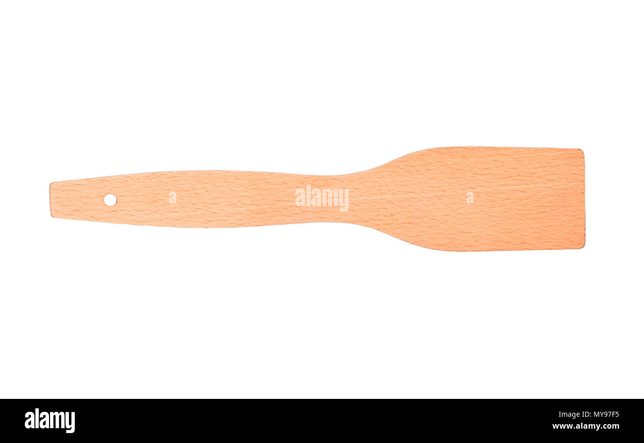 Wooden kitchen spatula isolated on a white background, top view Stock ...