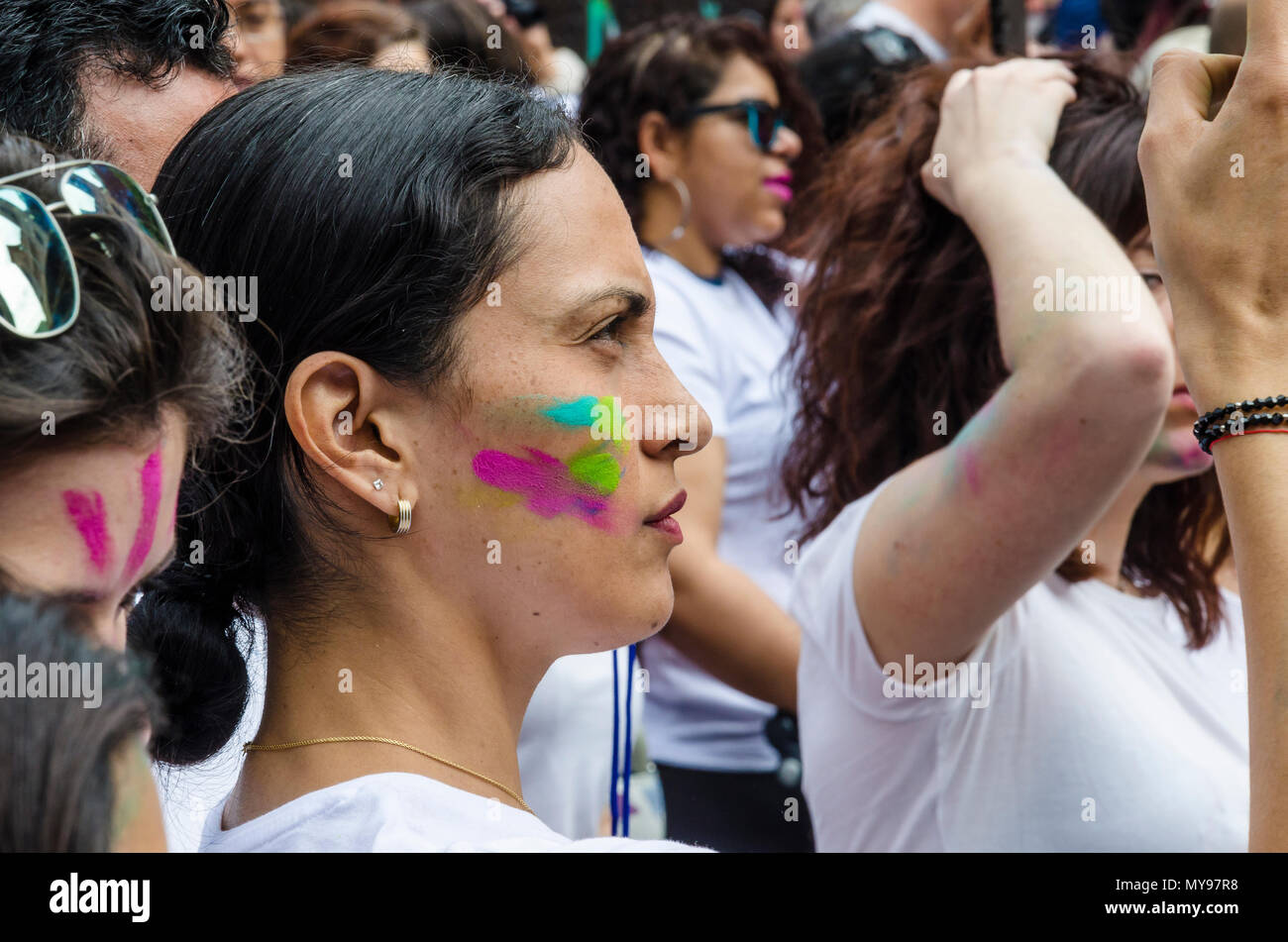 Madrid, Spain, 3 th June. Celebration of Holi Madrid in Luna square ...