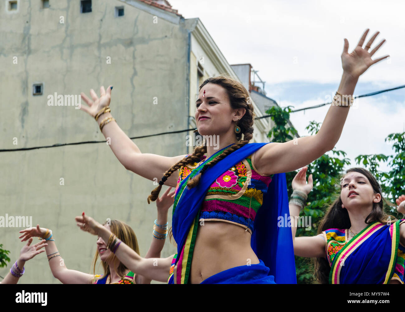 Madrid, Spain, 3 th June. Celebration of Holi Madrid in Luna square ...