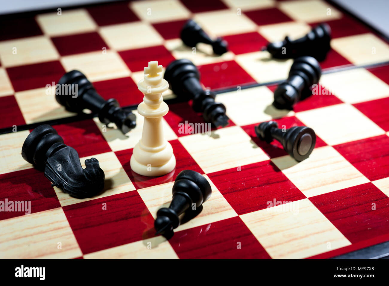 Chess board game showing the winner on white side business concept ...