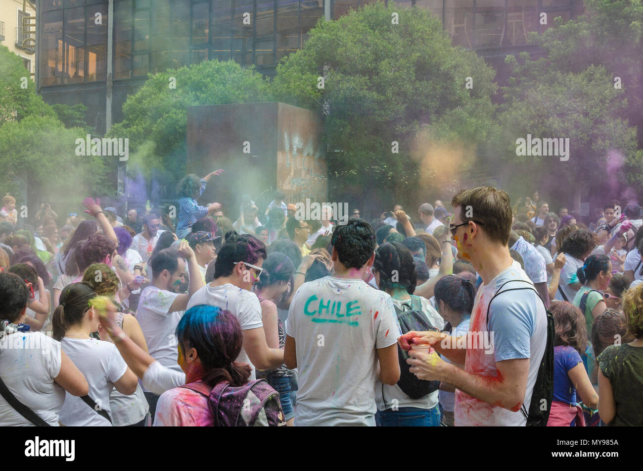 Madrid, Spain, 3 th June. Celebration of Holi Madrid in Luna square ...
