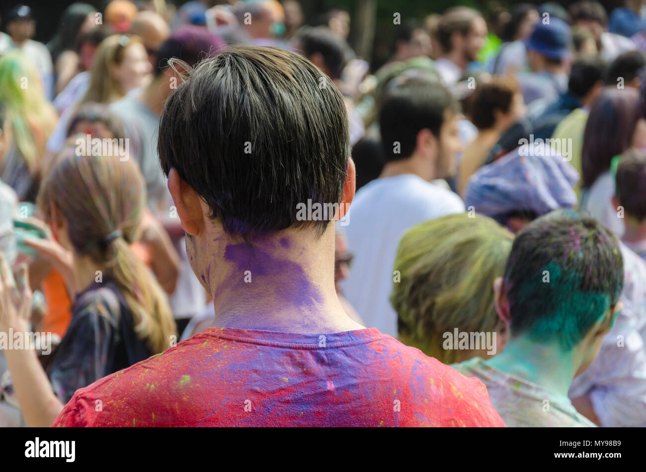 Madrid, Spain, 3 th June. Celebration of Holi Madrid in Luna square ...