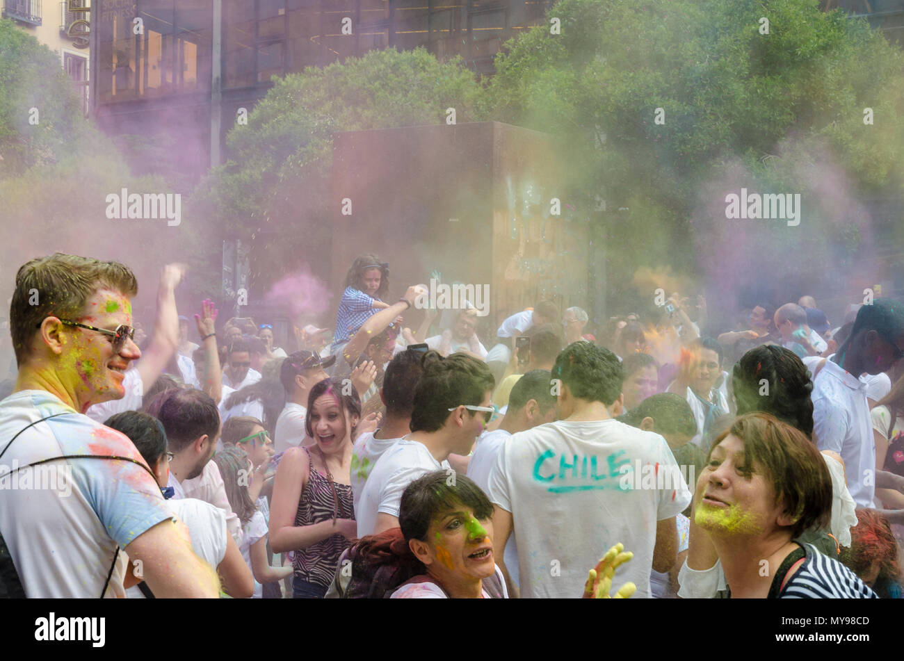 Madrid, Spain, 3 th June. Celebration of Holi Madrid in Luna square ...