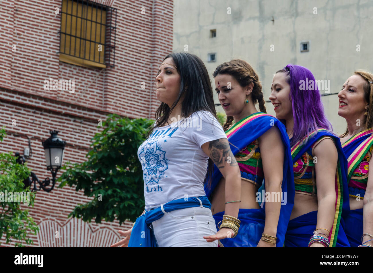 Madrid, Spain, 3 th June. Celebration of Holi Madrid in Luna square ...