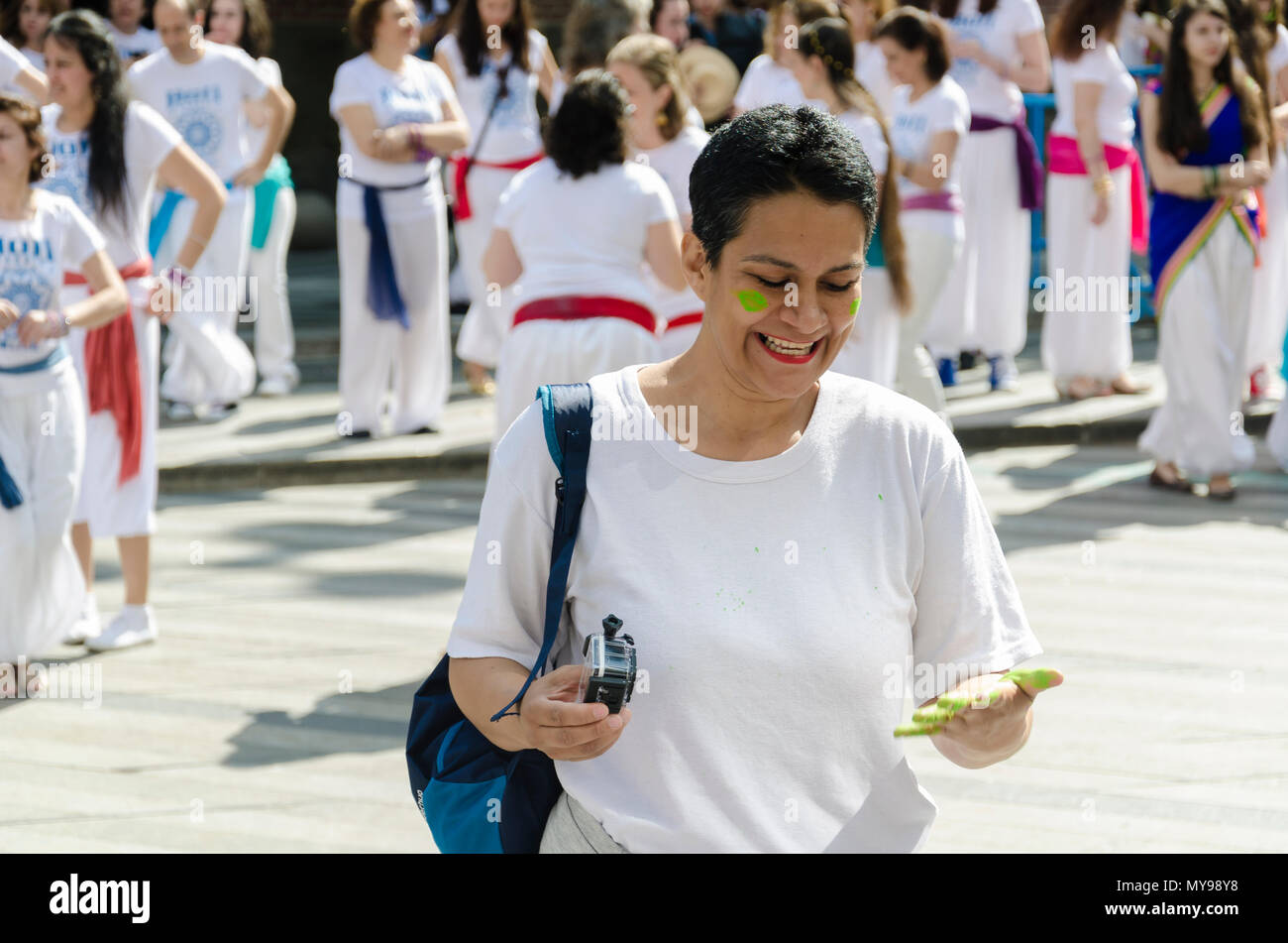 Madrid, Spain, 3 th June. Celebration of Holi Madrid in Luna square ...