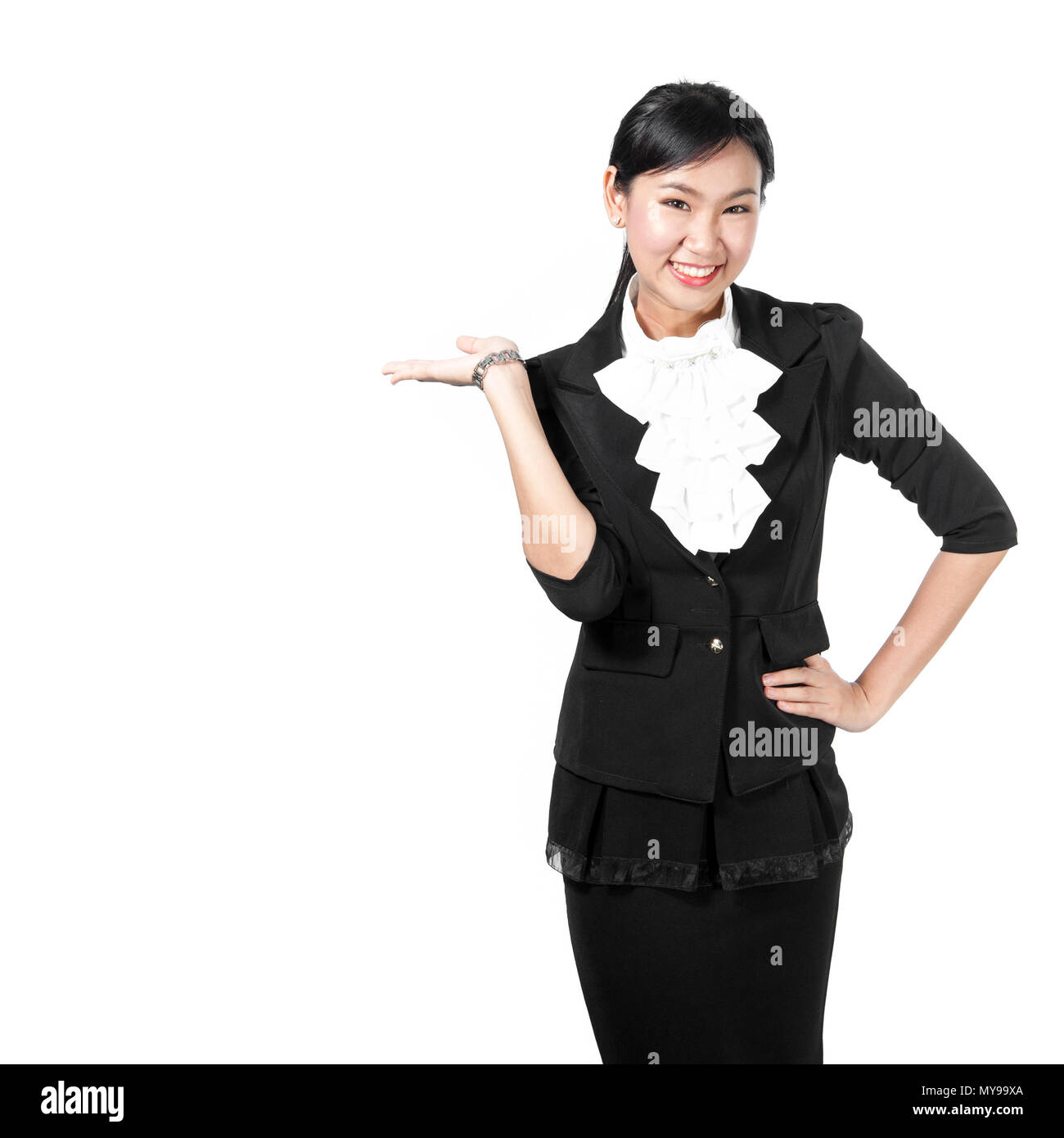 Young business woman present object Stock Photo - Alamy