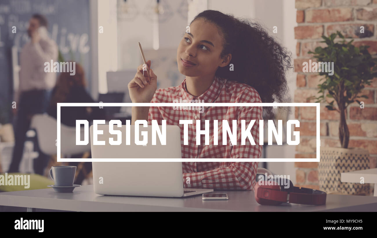 Creative female worker using laptop, design thinking concept Stock ...