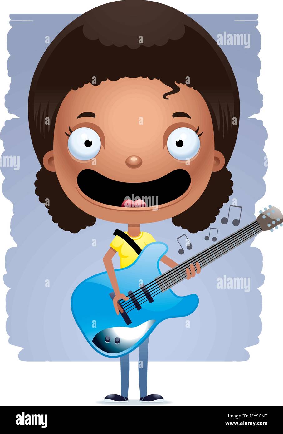 A cartoon illustration of a teenage girl playing an electric guitar ...