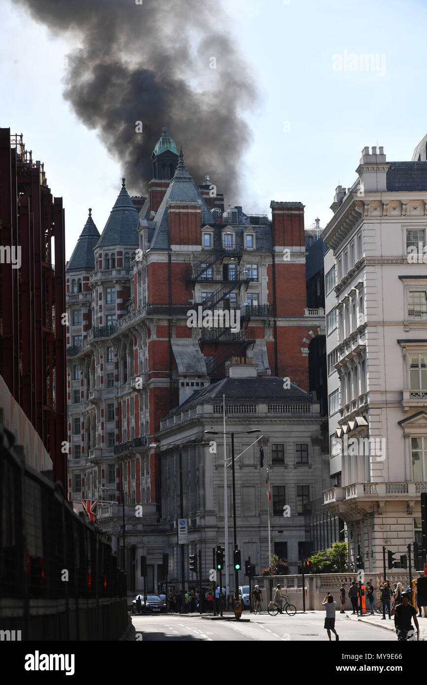 Smoke rising from a building in Knightsbridge, central London, as ...