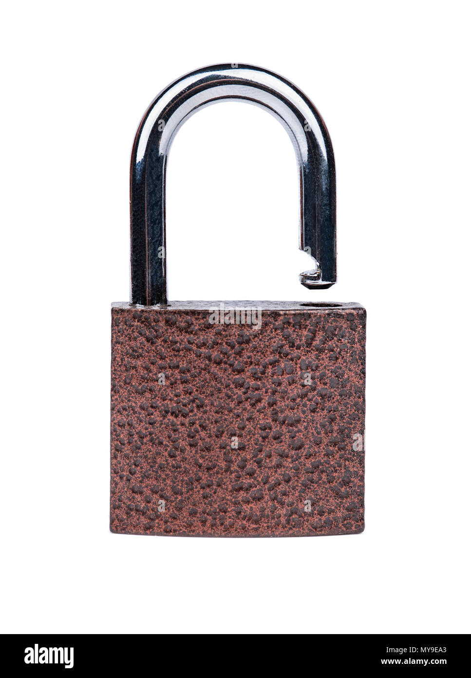 Open hanging iron lock isolated on white background Stock Photo - Alamy