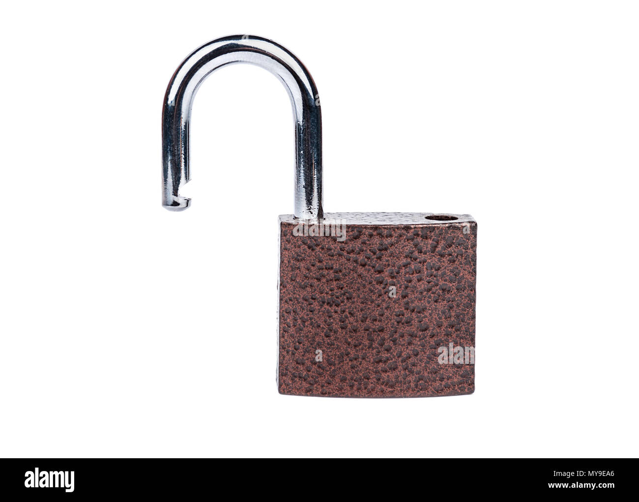 Open hanging iron lock isolated on white background Stock Photo - Alamy