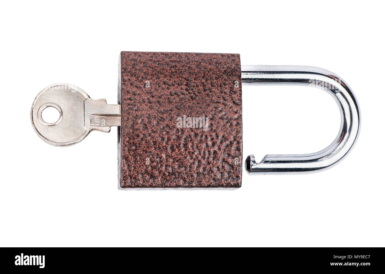 The key to open the lock iron isolated on white background, top view ...