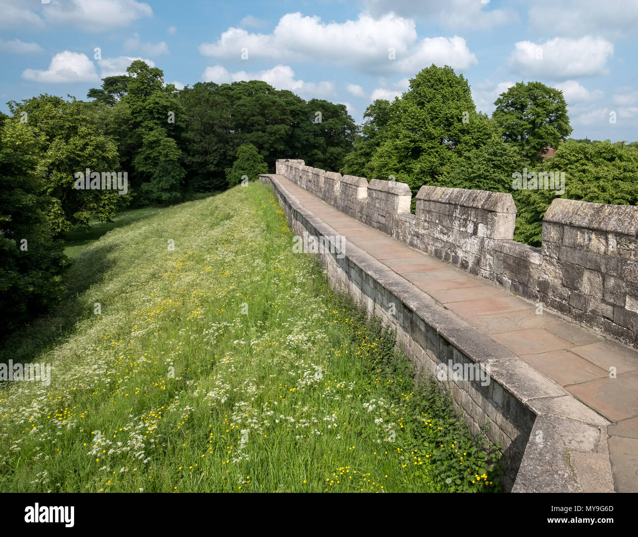 York England UK. Section of the historic wall and pathway around the ...