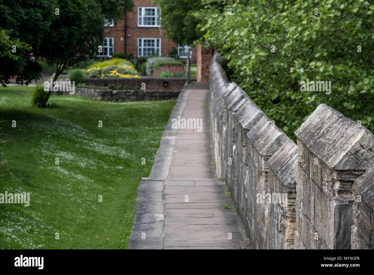 York England UK. Section of the historic wall and pathway around the ...
