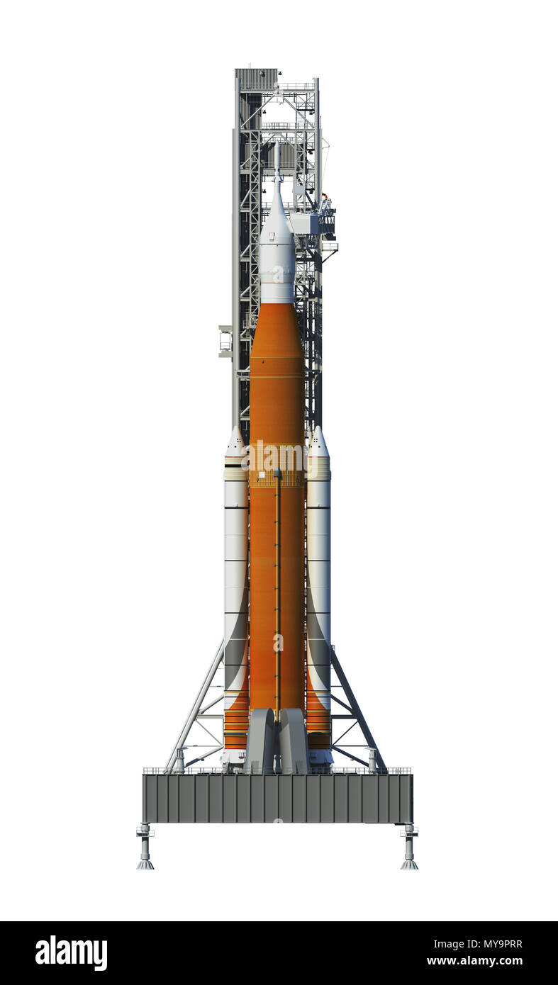 Space Launch System On Launchpad Isolated Over White Background Stock ...