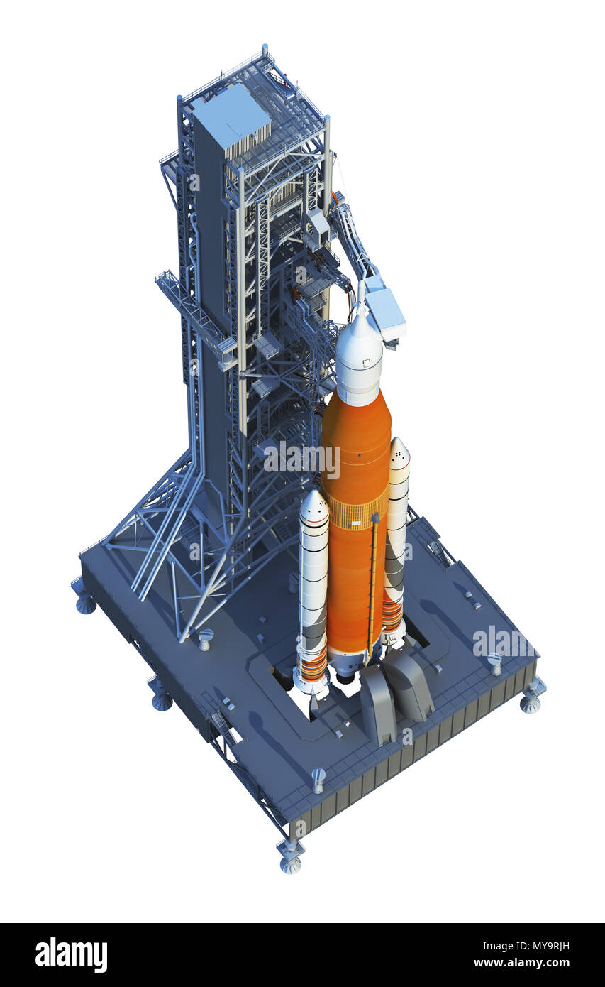 Space Launch System With Launchpad Over White Background Stock Photo ...