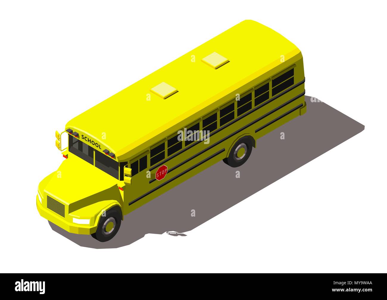 Yellow school bus isometric vector illustration isolated on white ...